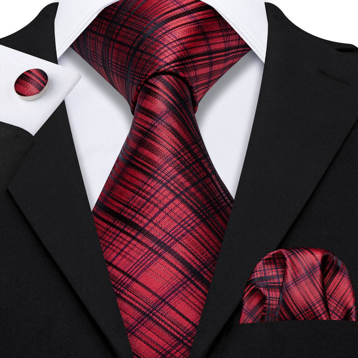 Dark Red Tie Set with Diagonal Black Lines gift church date party – The ...
